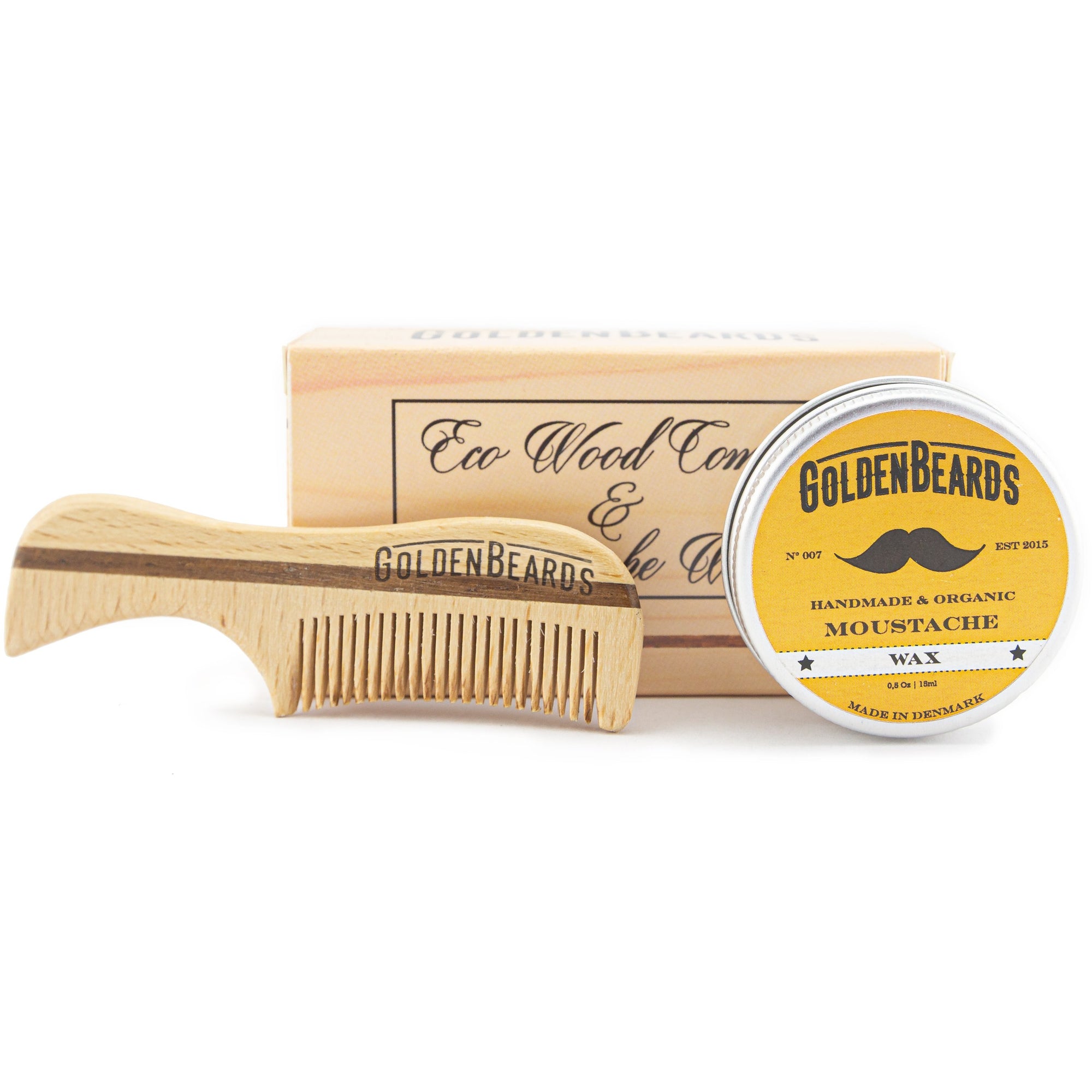 Moustache Wax & Eco Wood Comb 7,5cm - Golden Beards